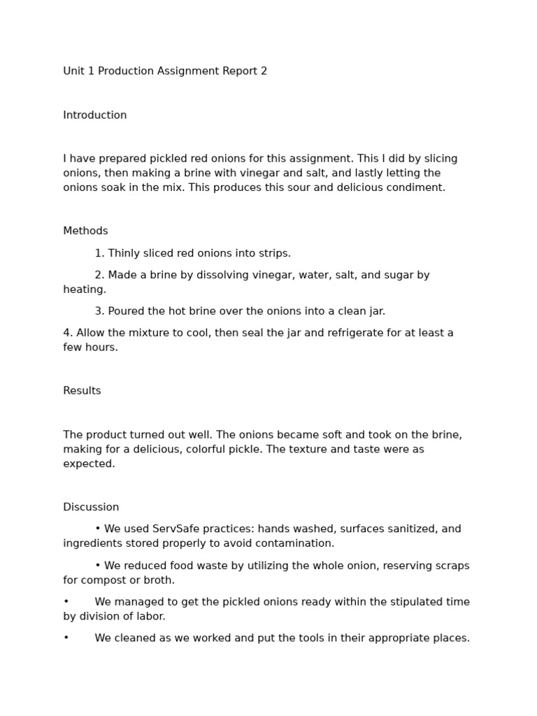 Pickled Red Onions Production Report | PDF