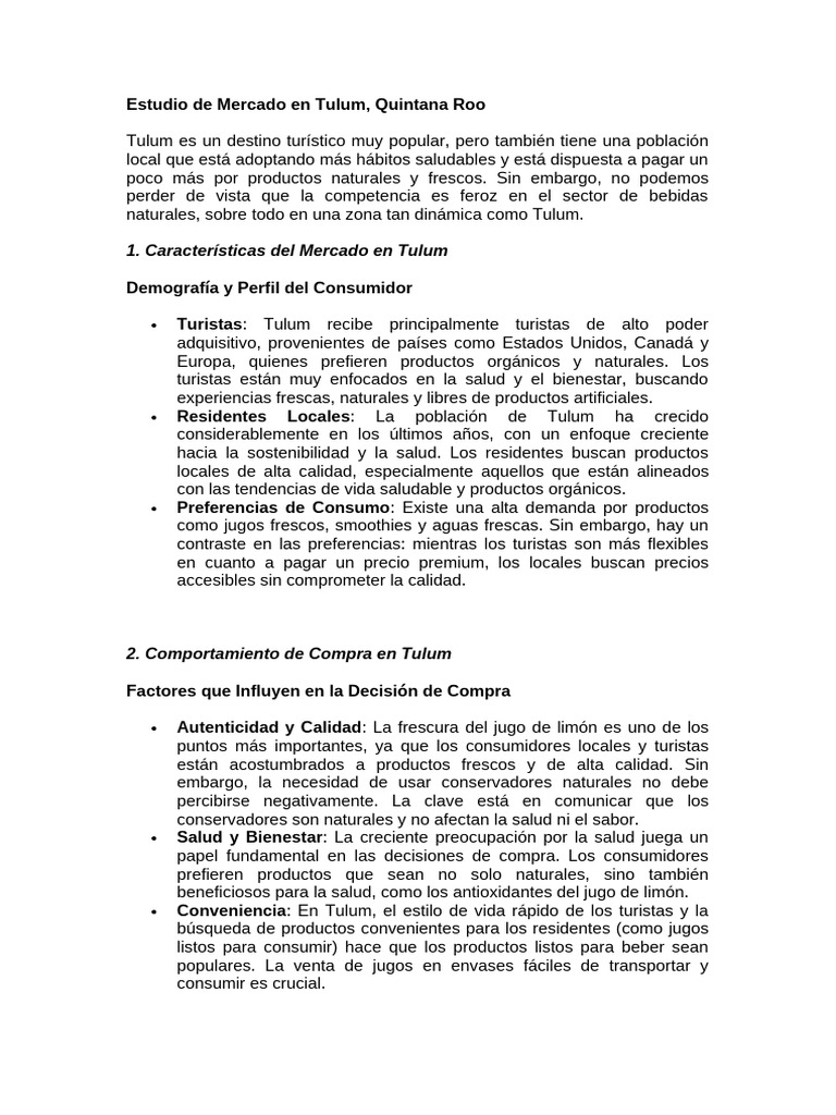Estudio de Mercado: Jugos Naturales en Tulum | PDF | Mercado (economía ...