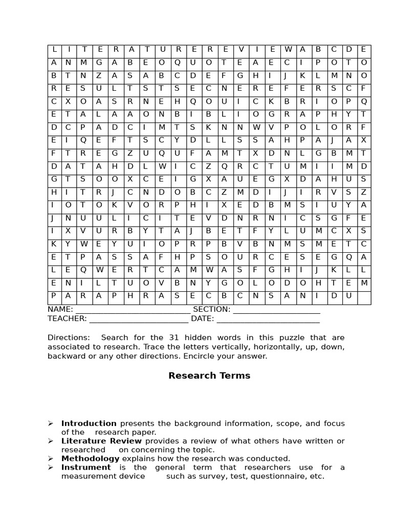 research-terms | PDF | Citation | Methodology
