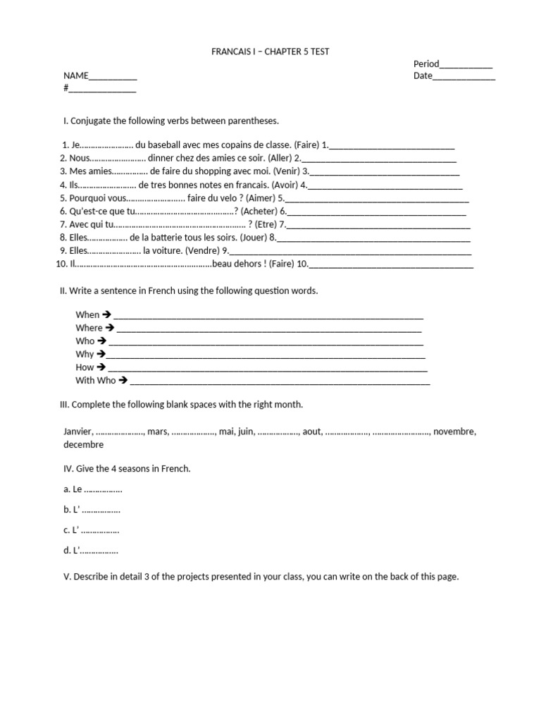Test de Conjugaison et Vocabulaire Français | PDF