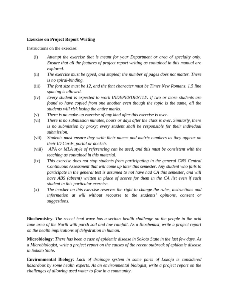 Exercise on Project Report Writing (1) | PDF