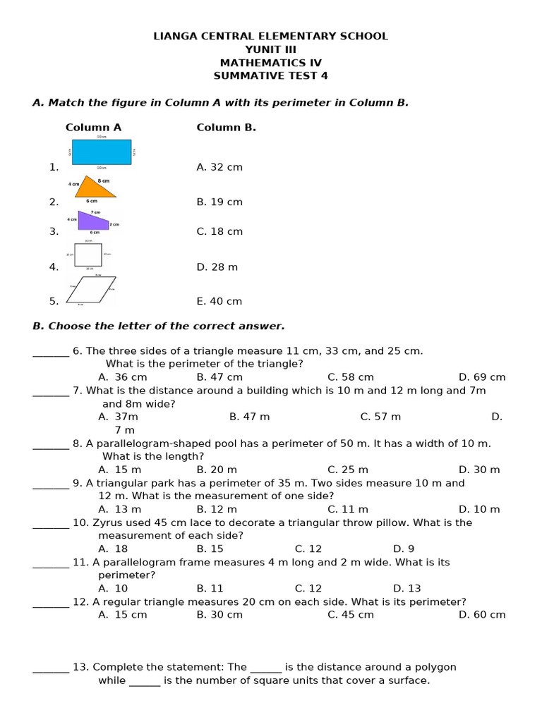 Q3 MATH4 ST4 | PDF | Area | Euclidean Geometry