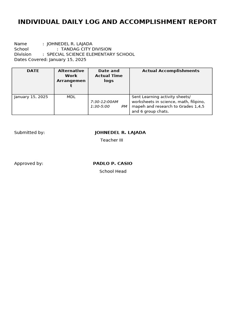Individual Daily Log and Accomplishment Report | PDF