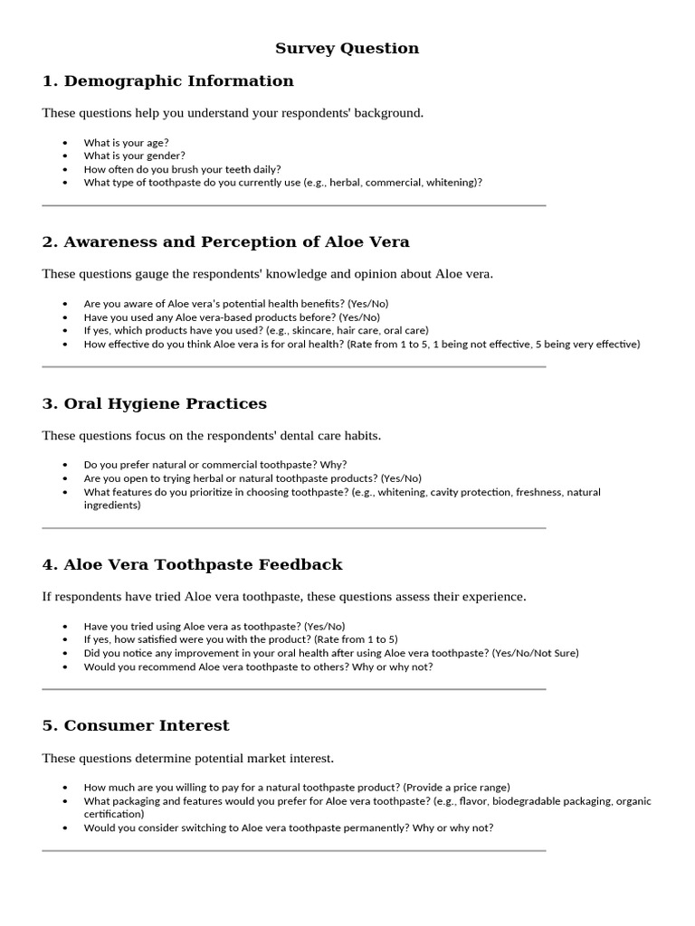 Survey Question | PDF | Oral Hygiene | Odor