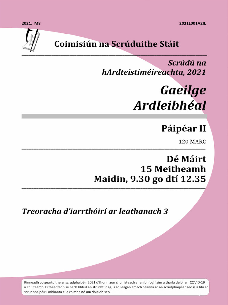 Leaving Certificate Irish 2021 Paper Two Higher Level (IV) Exam Paper | PDF