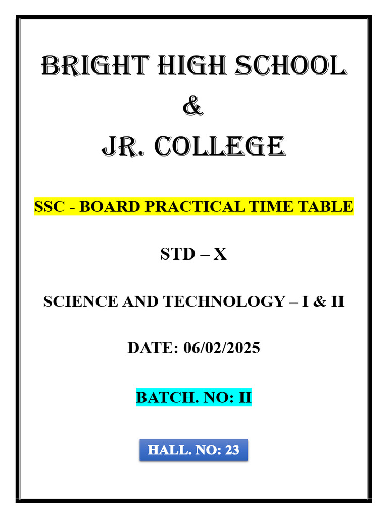 Ssc - Board Practical - Time Table - Batch -II 06.02.2025 | PDF