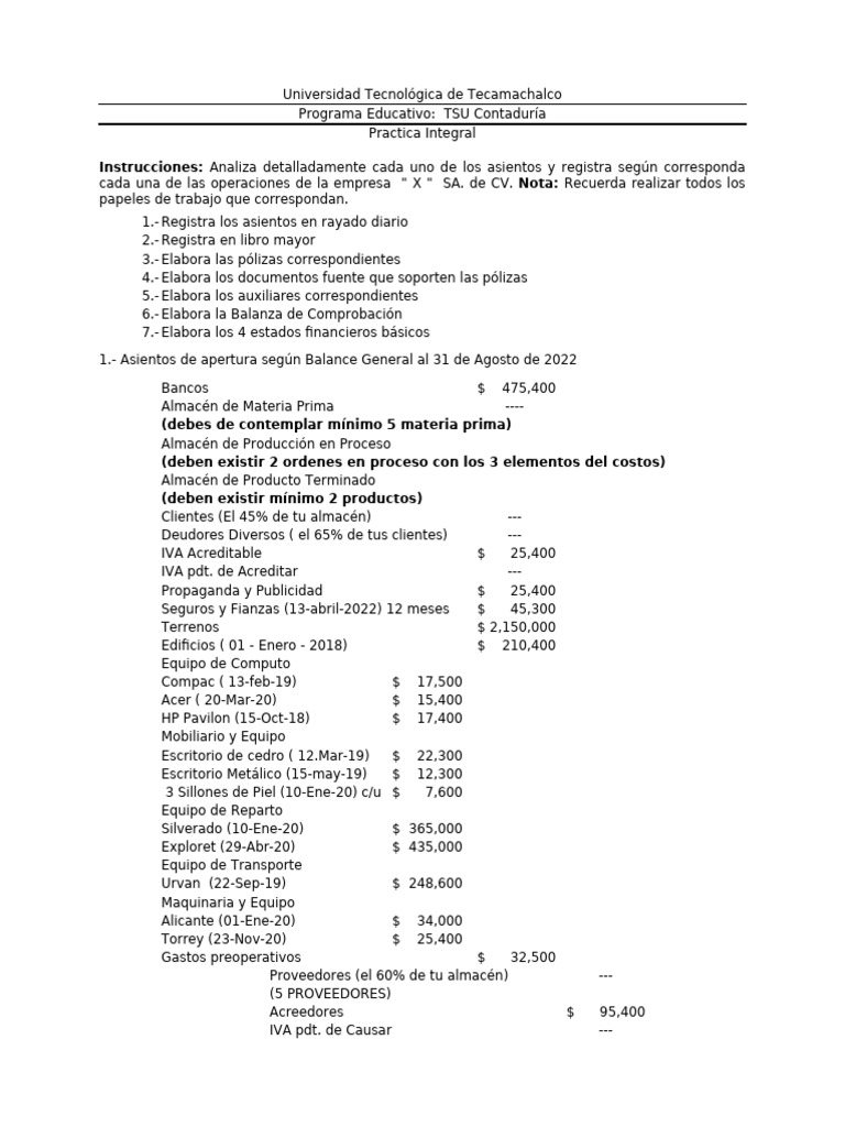 Práctica Integral de Contabilidad TSU | PDF | Crédito | Finanzas y dinero