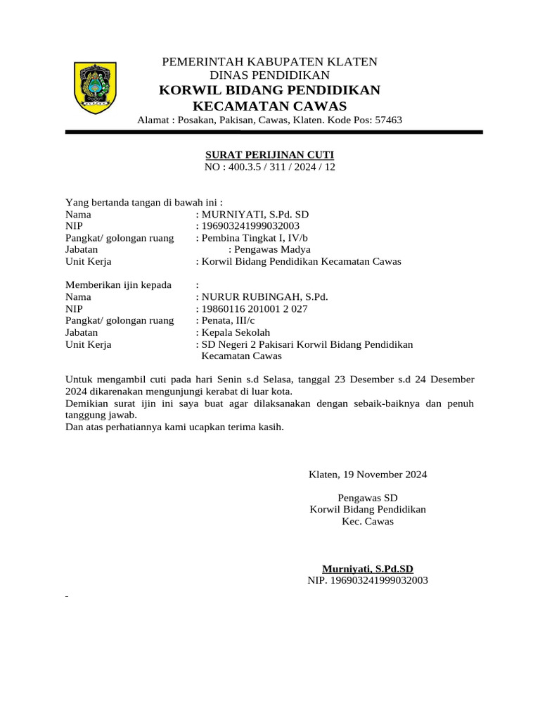 SURAT IJIN CUTI | PDF