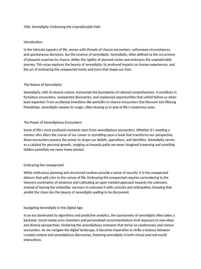 Serendipity - Embracing The Unpredictable Path | PDF