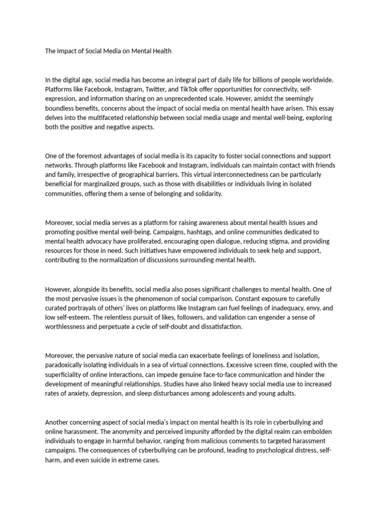 The Impact of Social Media On Mental Health | PDF | Mental Health ...