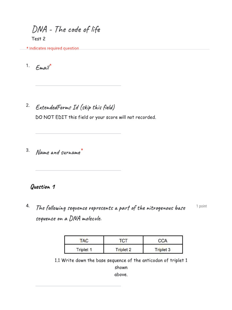 DNA - The Code of Life (Test 2) | PDF