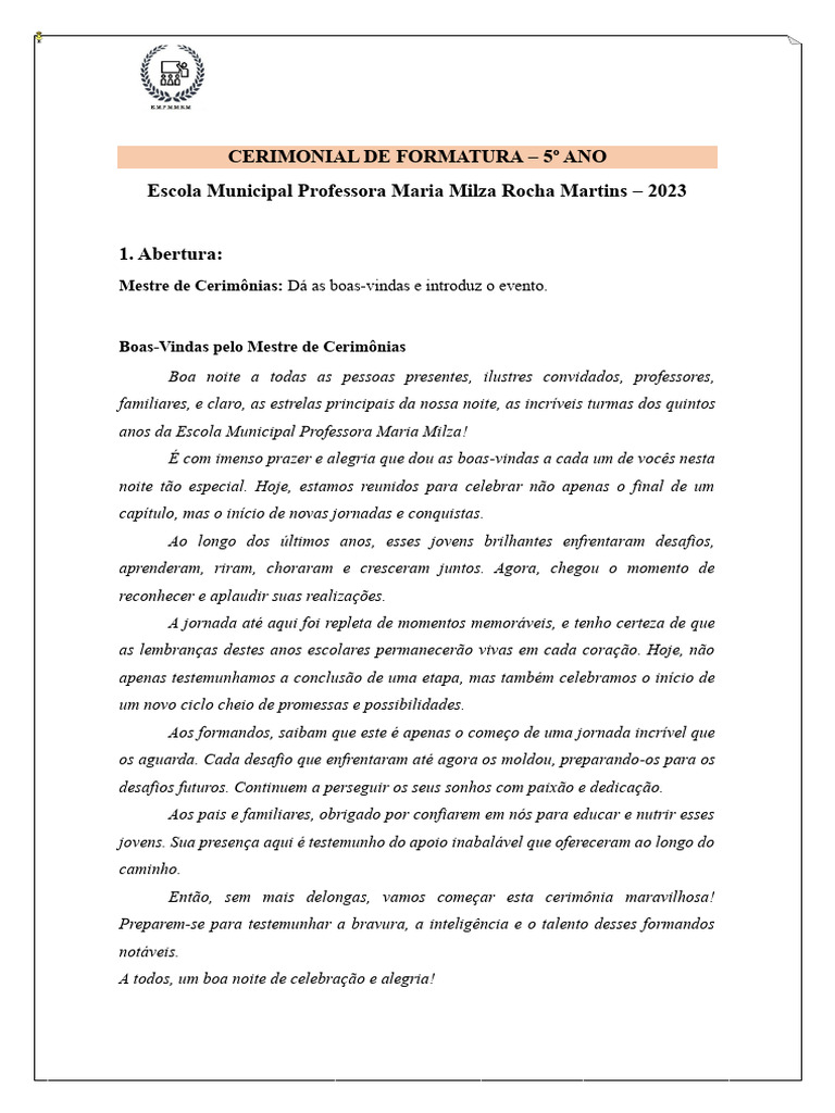 Cerimonial de Formatura | PDF