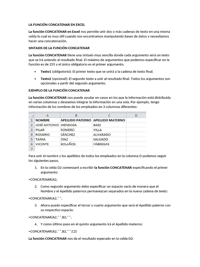 Función CONCATENAR en Excel | PDF