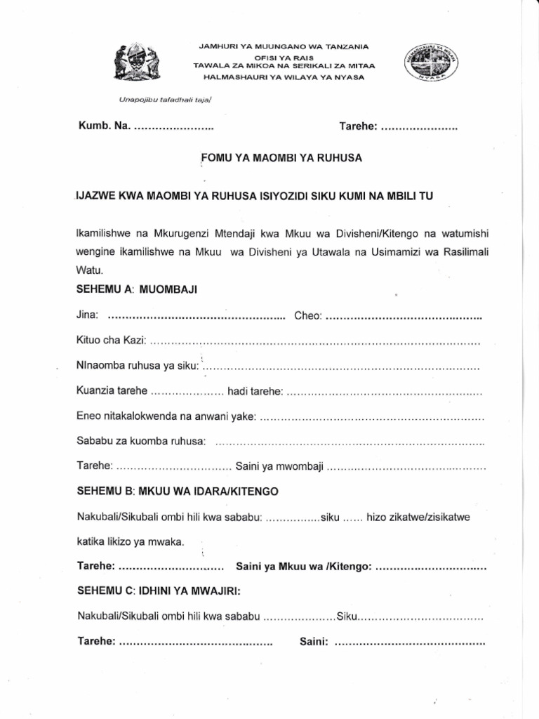 Fomu Ya Ruhusa | PDF