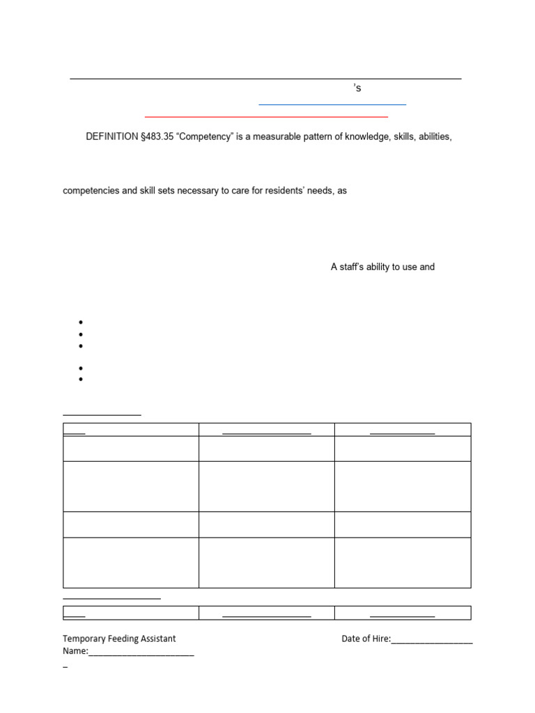 Temporary Feeding Assistant Skills Competency | PDF | Eating ...