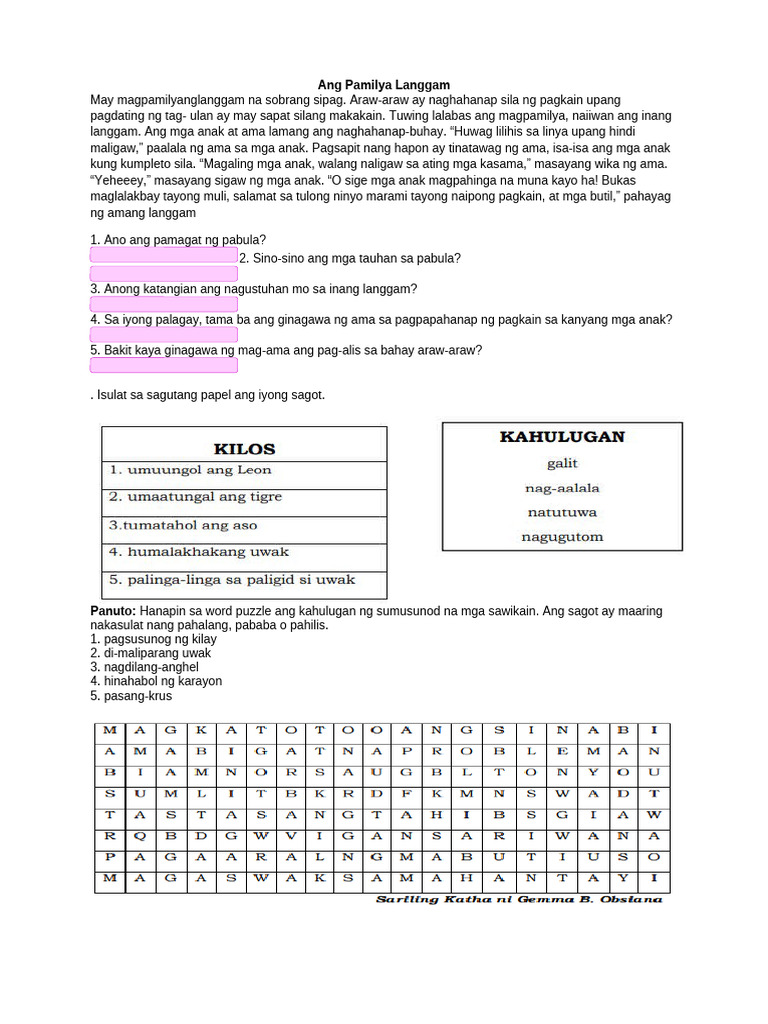 Filipino Activity Sheet | PDF