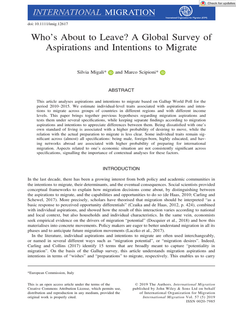International Migration - 2019 - Migali - Who S About To Leave A Global Survey of Aspirations ...