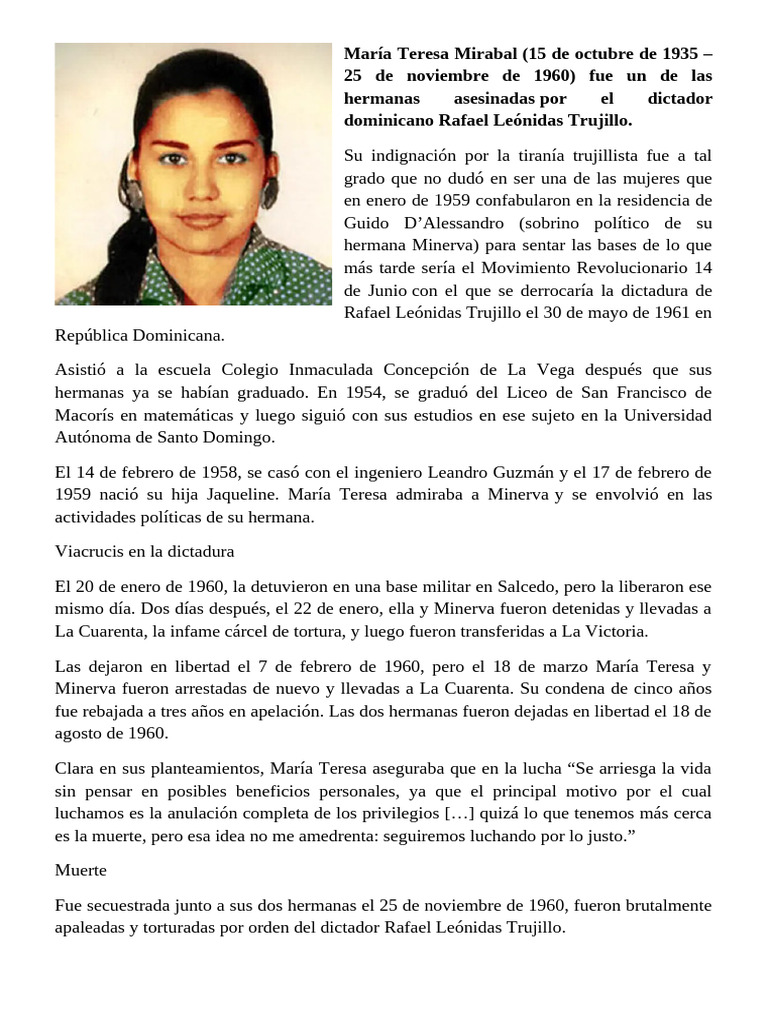 María Teresa Mirabal BIOGRAFIA | PDF | República Dominicana