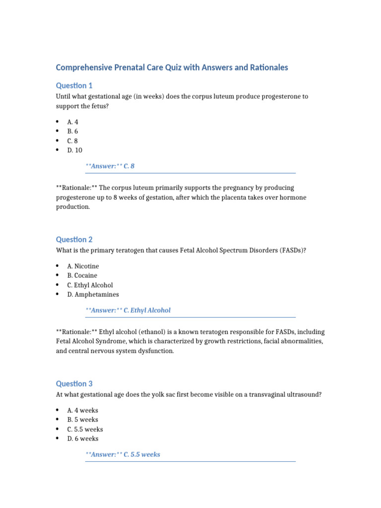Prenatal Care Quiz for Healthcare Pros | PDF