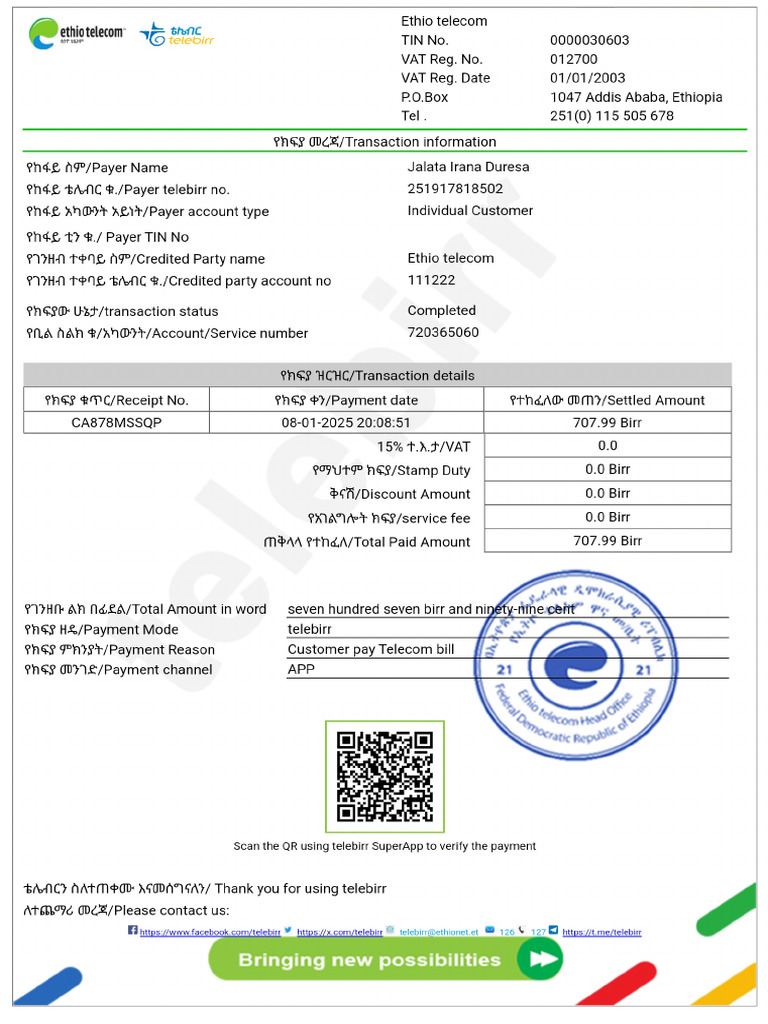 Telebirr - Customer Pay Telecom Bill-2 | PDF