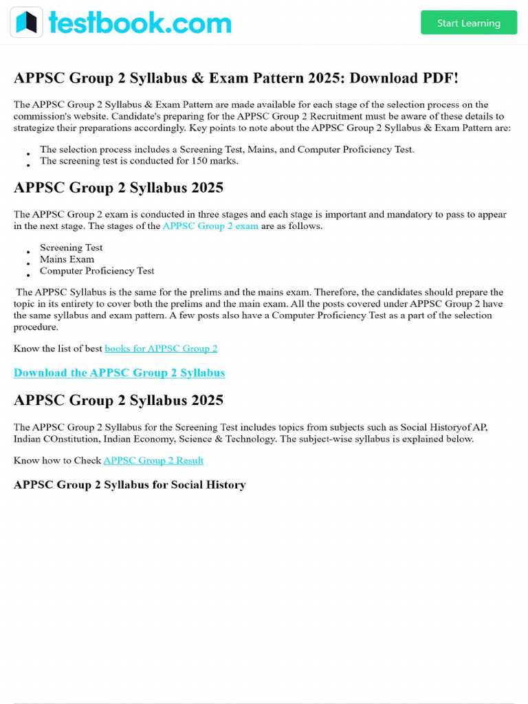 APPSC Group 2 Syllabus & Exam Pattern 2025 - Download PDF! | PDF