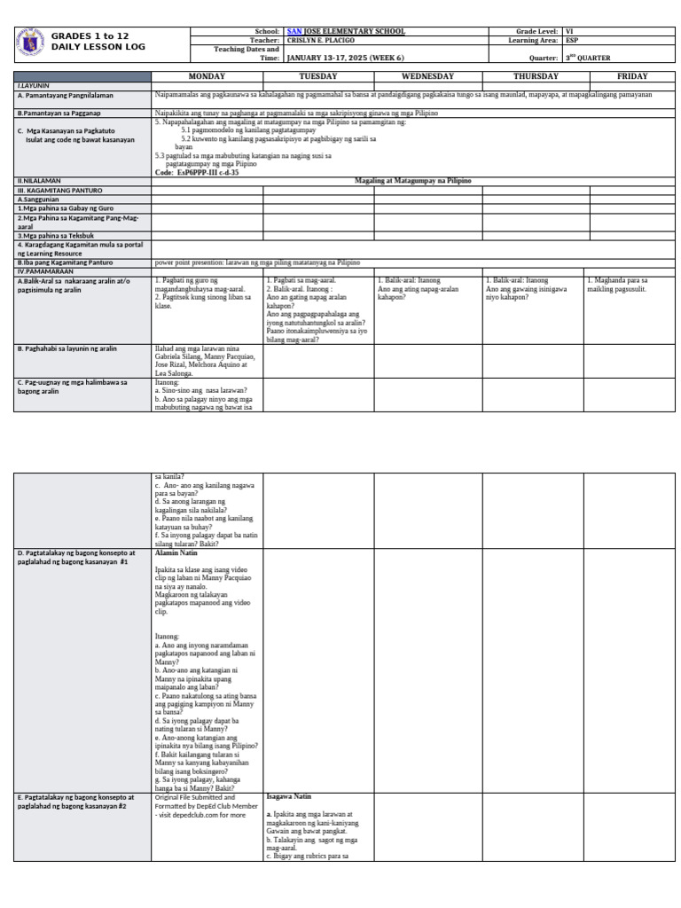 DLL - Esp 6 - Q3 - W6 | PDF