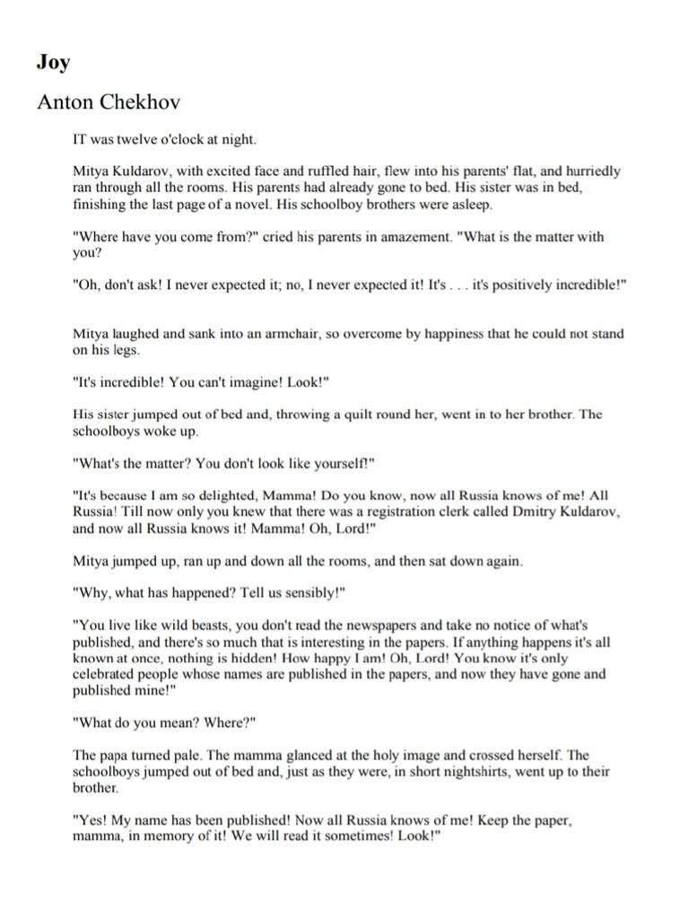 Joy by Anton Chekhov | PDF