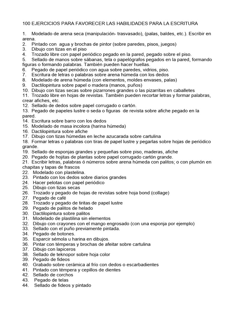 100 Ejercicios para Favorecer Las Habilidades para La Escriturapao ...