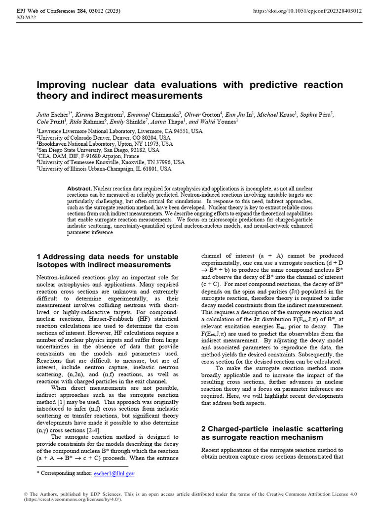 Improving Nuclear Data Evaluations With Predictive | PDF | Scattering | Monte Carlo Method