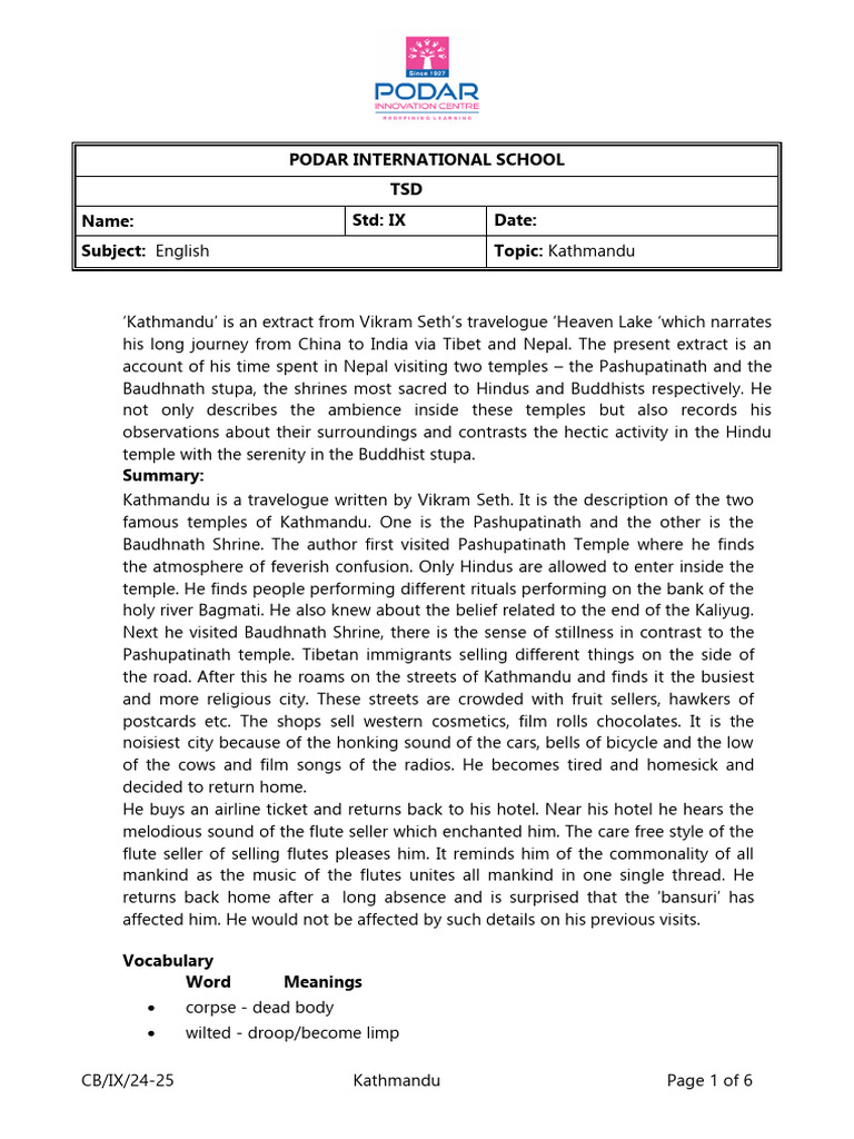 1736484053370.TSD IX CB Eng Prose Kathmandu | PDF | Kathmandu | Temple