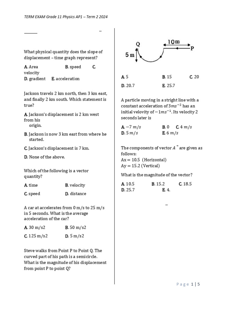 Term 2 Physics Exam Questions 2024 | PDF | Acceleration | Velocity