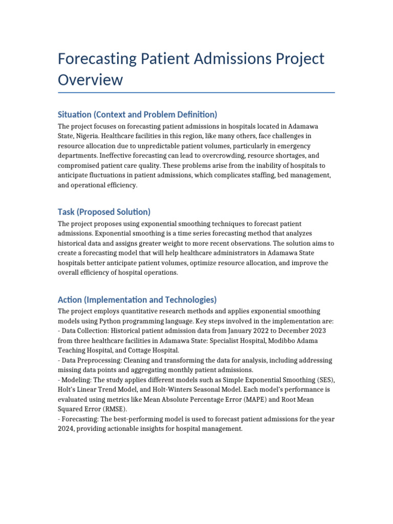 Forecasting Patient Admissions Project Overview | PDF | Forecasting | Applied Mathematics