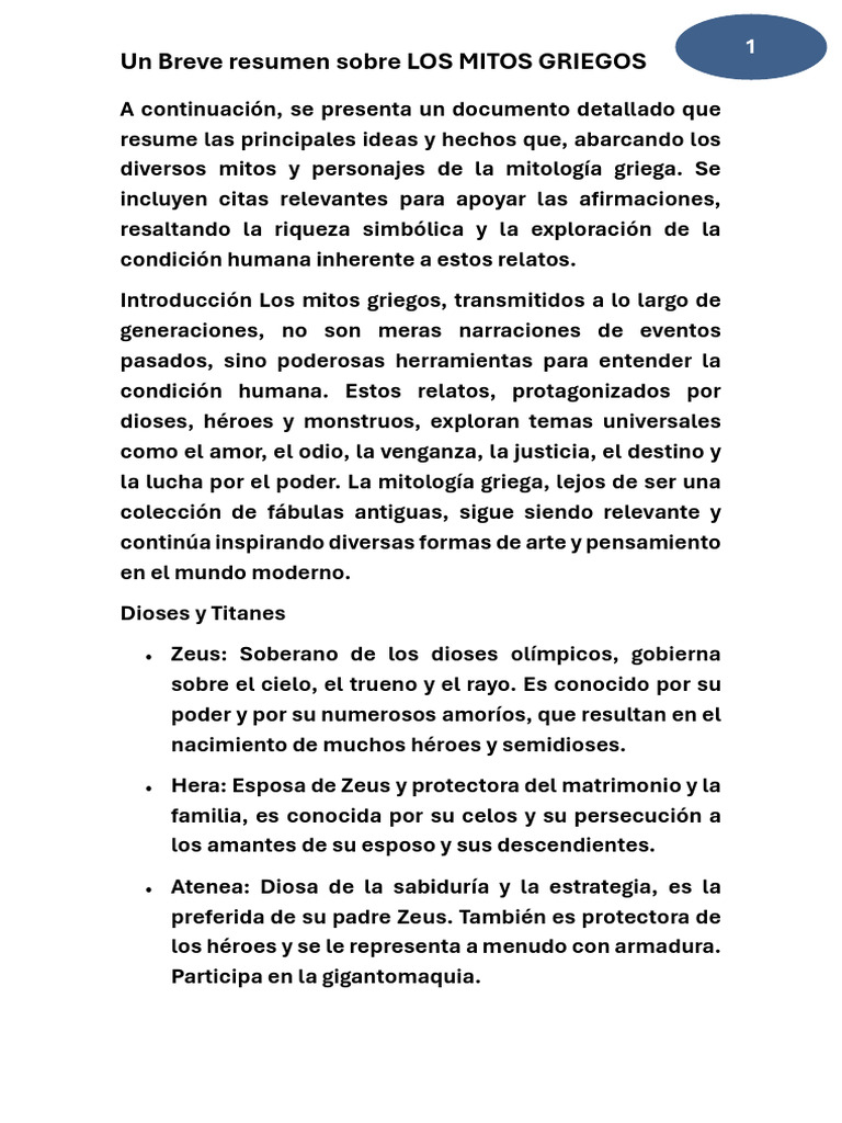 Resumen de Mitos Griegos Esenciales | PDF | Mitología griega | Doce ...