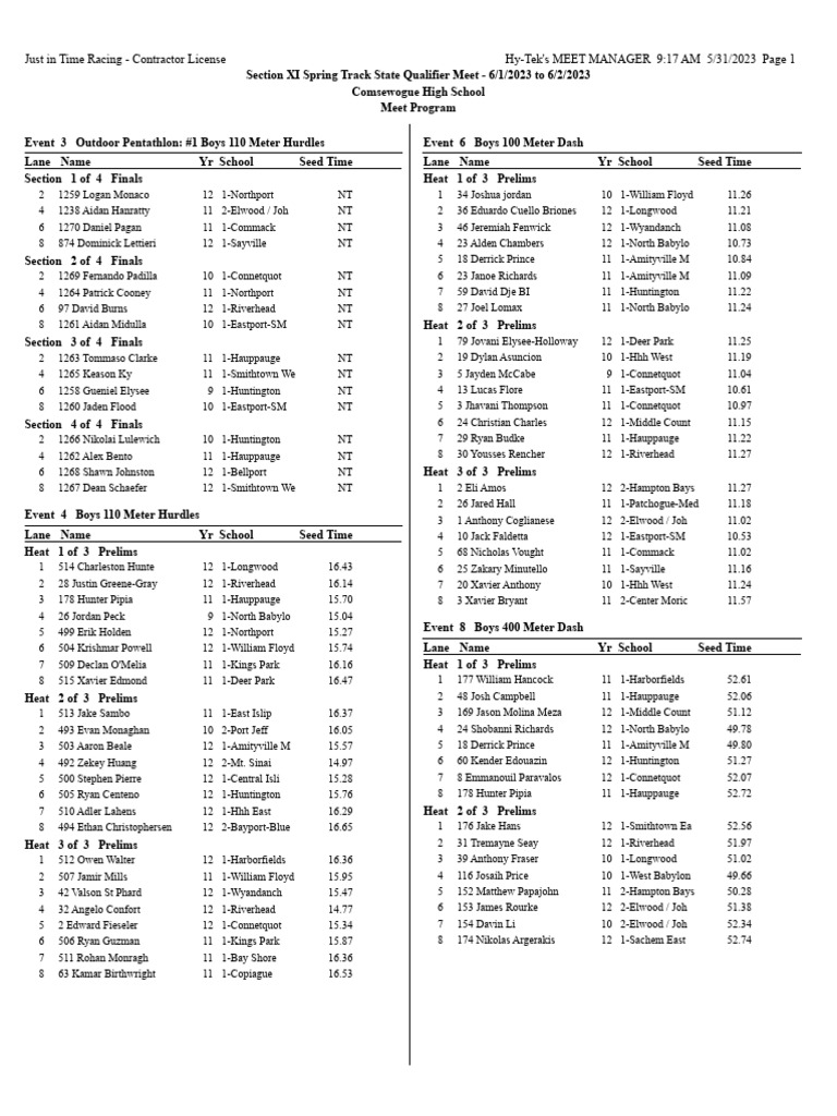Boys State Qual Heat & Flight Sheets | PDF | Track And Field | Sport Of ...