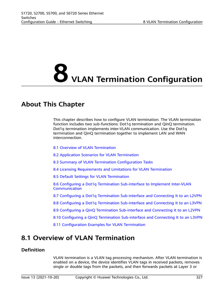 01-08 VLAN Termination Configuration | PDF | Computer Network | Network Switch