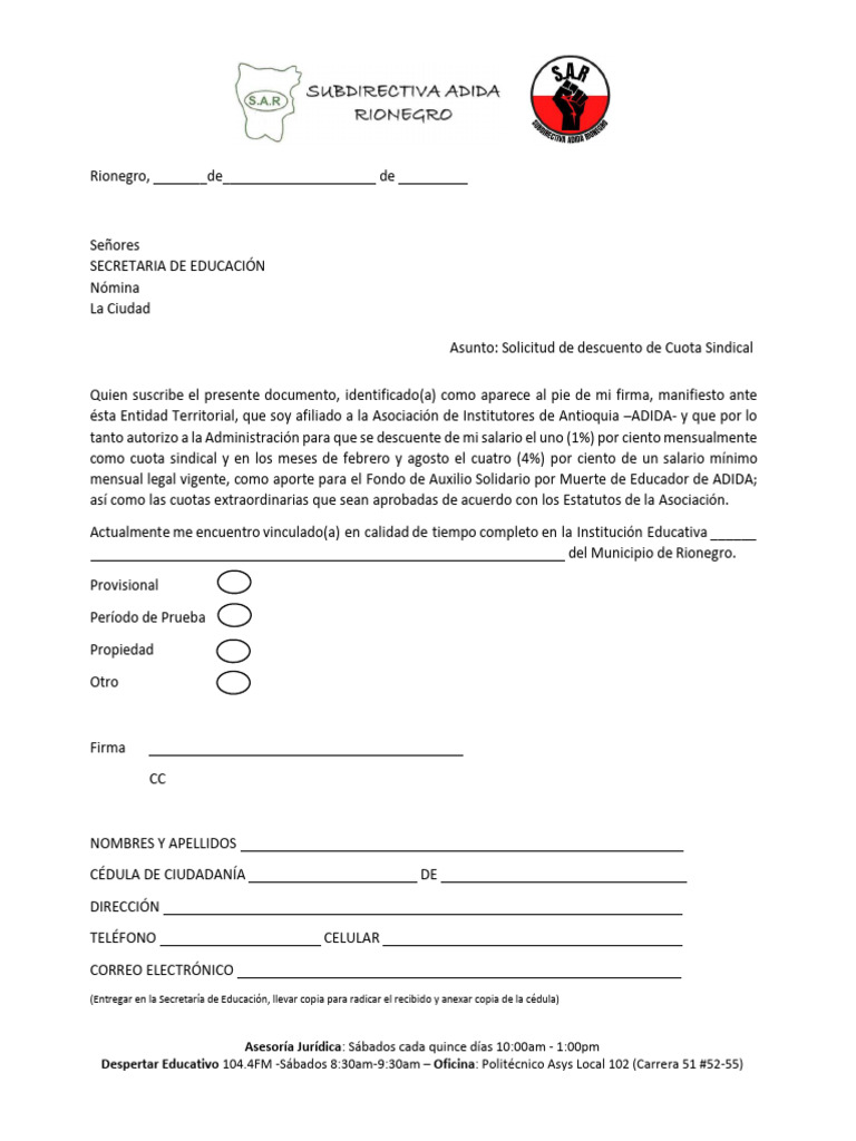 Afiliación Sindicato Adida | PDF