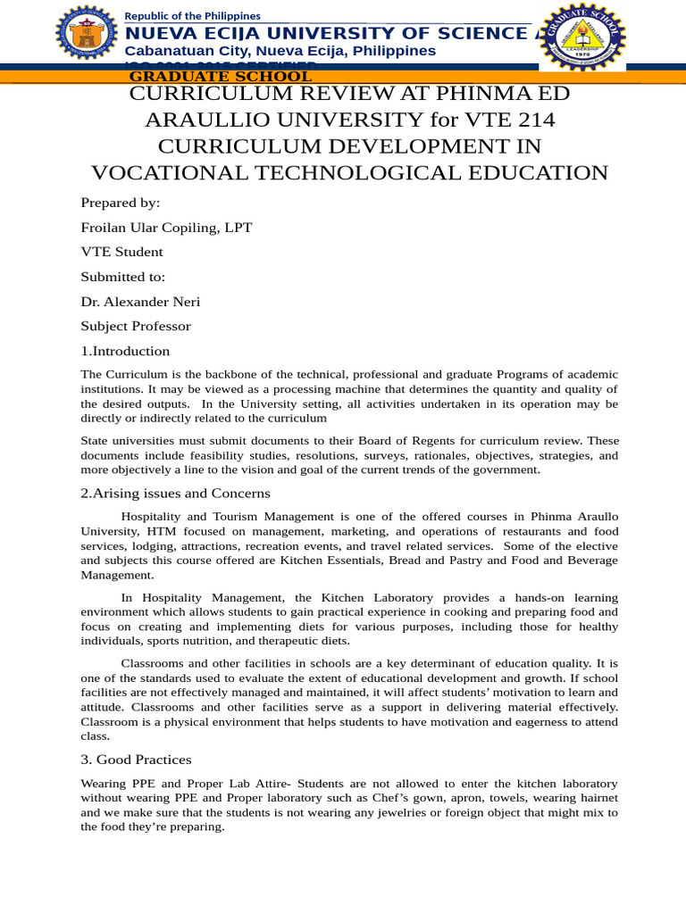 PHINMA Araullo University Curriculum Review | PDF | Curriculum | University