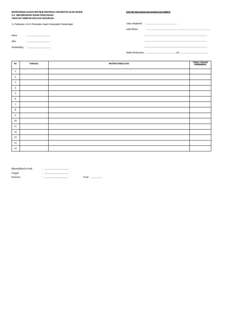 Blangko Nilai Bimbingan, Rekomendasi Sempro Dan Hasil, Formulir Munaqasah | PDF