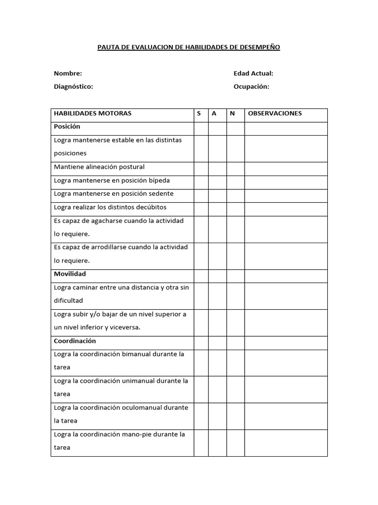 Evaluación de Habilidades de Desempeño | PDF | Conceptos psicologicos | Ciencia cognitiva