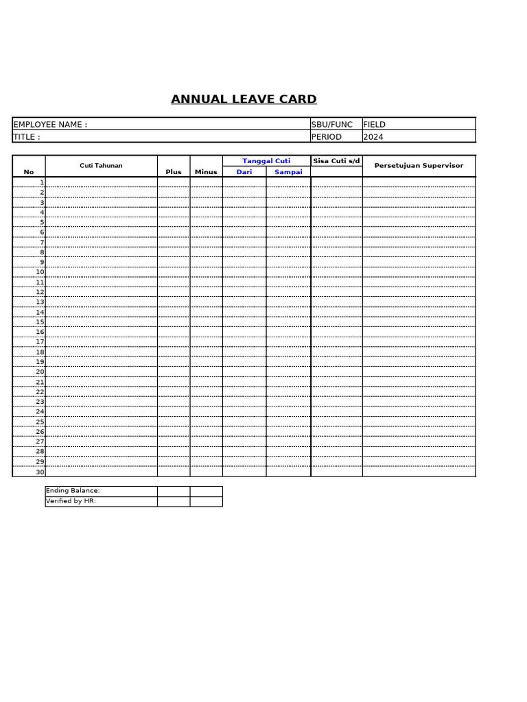 Annual Leave Card CMM | PDF