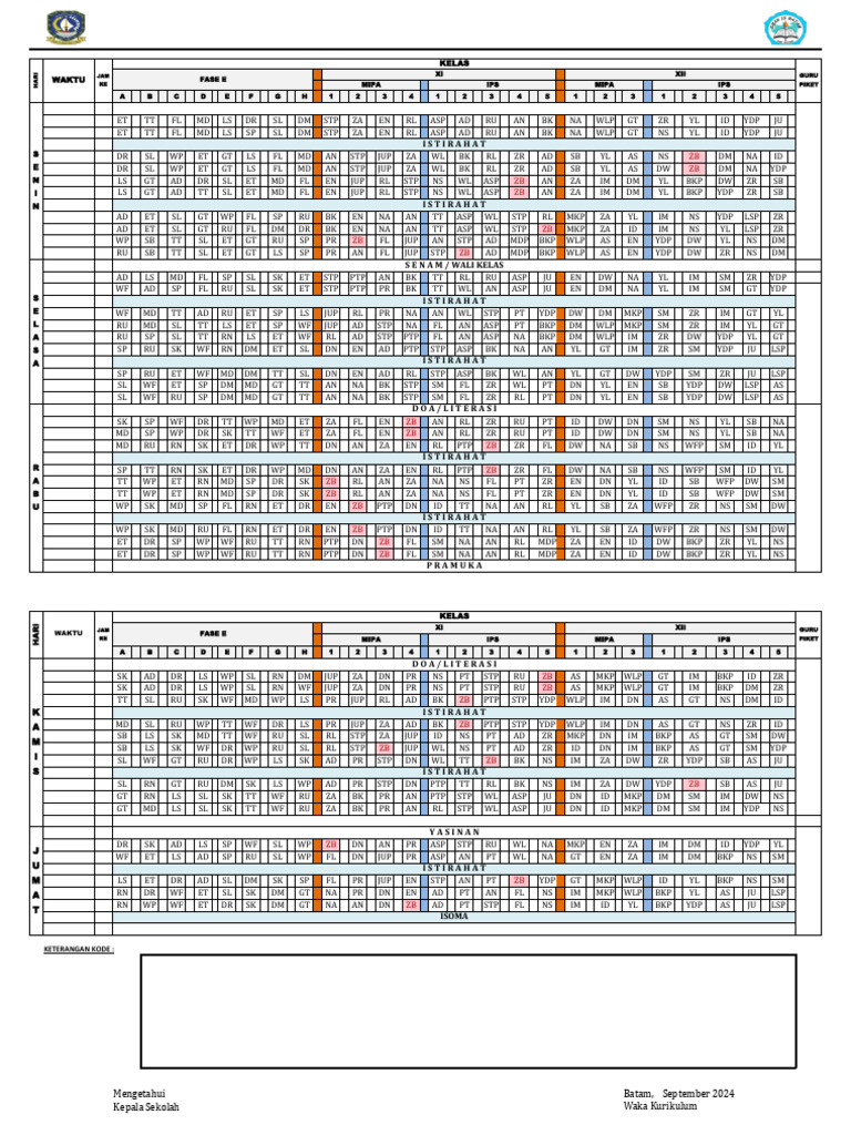 Jadwal Pelajaran Ganjil 2024-2025a - Pak Bakri | PDF