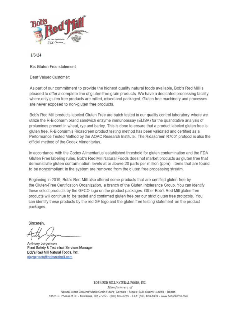 BRM Gluten Free Statement | PDF