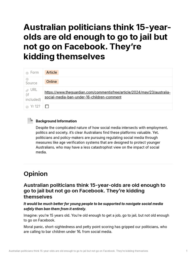 Teenagers, Jail, and Social Media Debate | PDF | Social Media | Popular ...