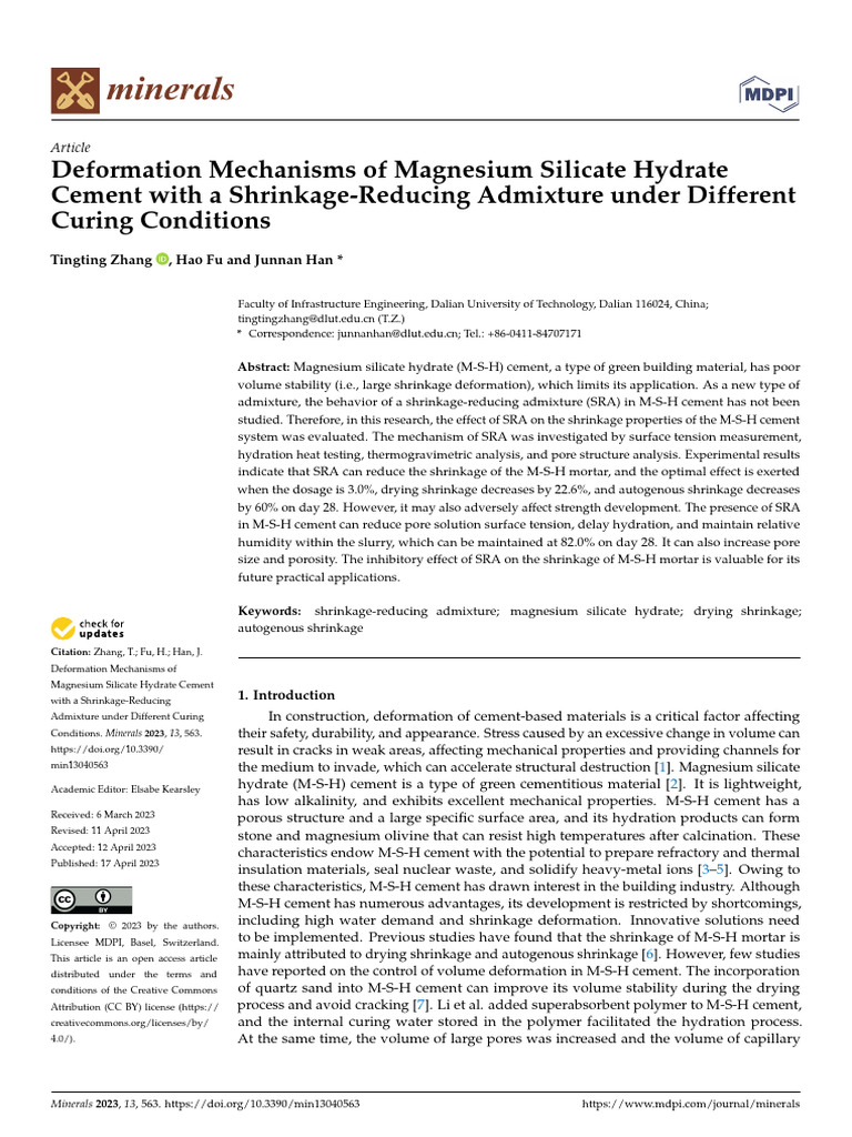 Deformation Mechanisms of Magnesium Silicate Hydrate Cement with a ...