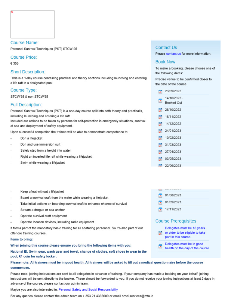 Personal Survival Techniques (PST) STCW-95 | PDF