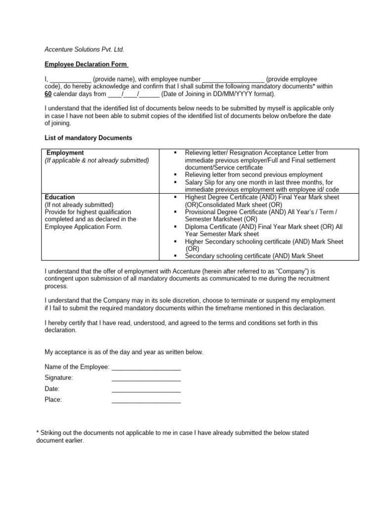 Employee Declaration Form - Laterals (23.04.22) | PDF