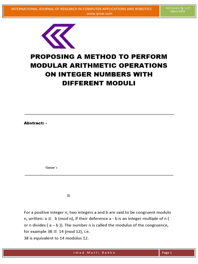 Proposing a Method to Perform Modular Ar | PDF | Mathematics | Arithmetic