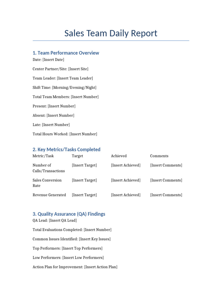 BrightLynx Sales - Team - Daily - Report - Template | PDF