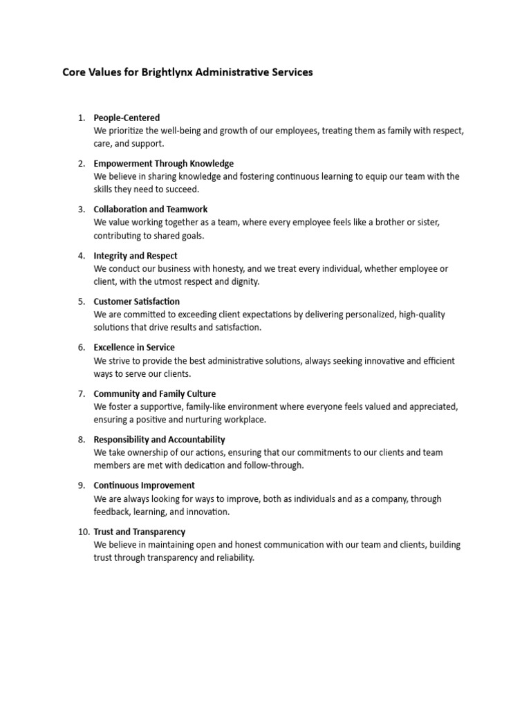 Brightlynx Core Values | PDF