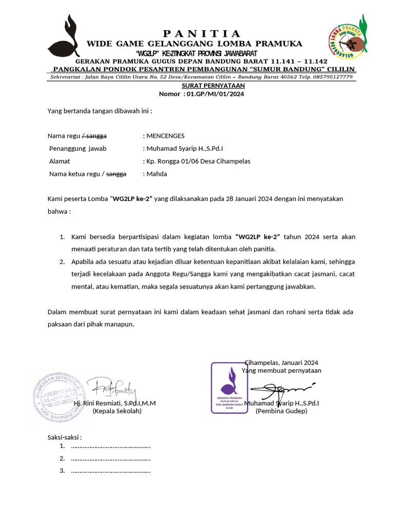 Berkas Administrasi Lomba ATRAKSI Cipongkor | PDF